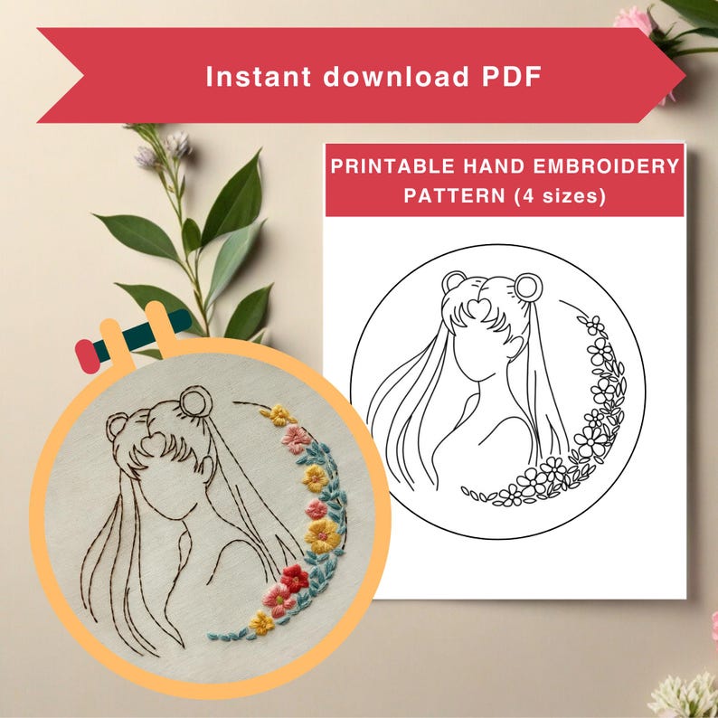 Anime Embroidery Pattern - Digital Moon Inspired Hand Stitching Design ...