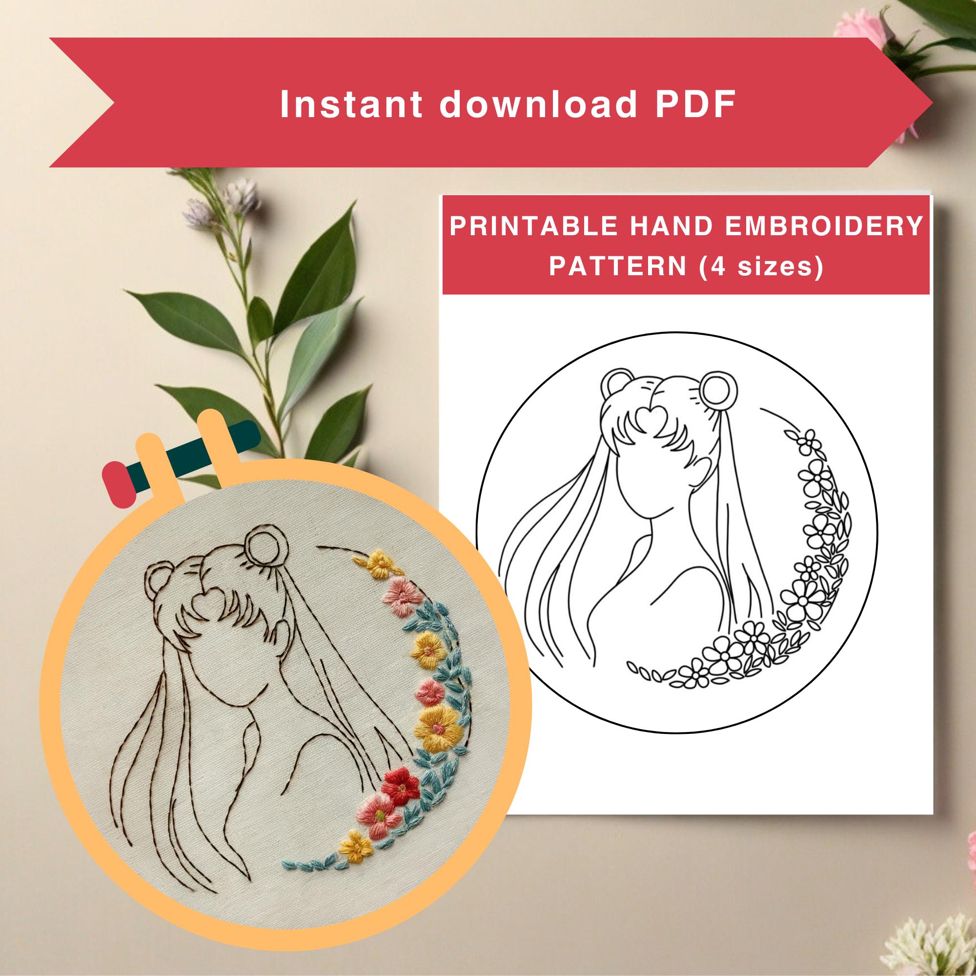 Anime Embroidery Pattern - Digital Moon Inspired Hand Stitching Design ...
