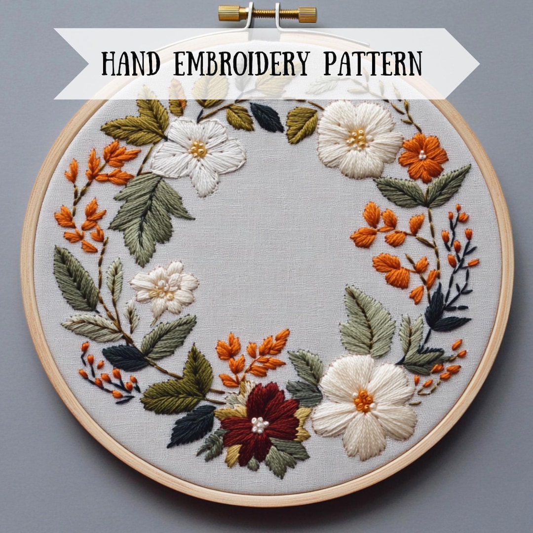 Floral Wreath Pattern - Hand Embroidery PDF Template - Etsy