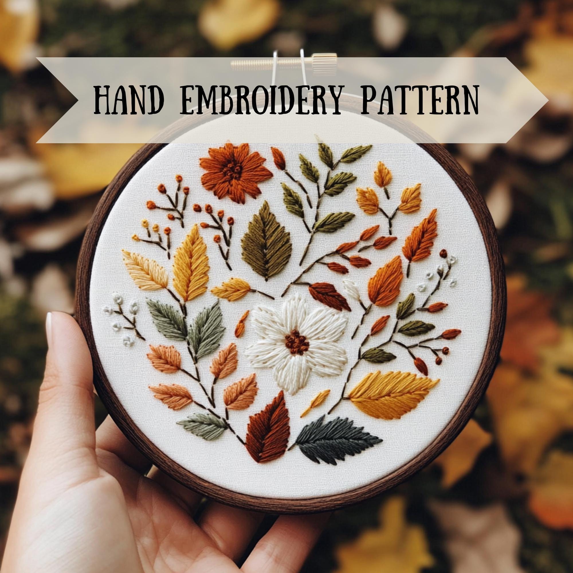 Autumn Floral Hand Embroidery Pattern | Leaves & Flowers | Printable ...