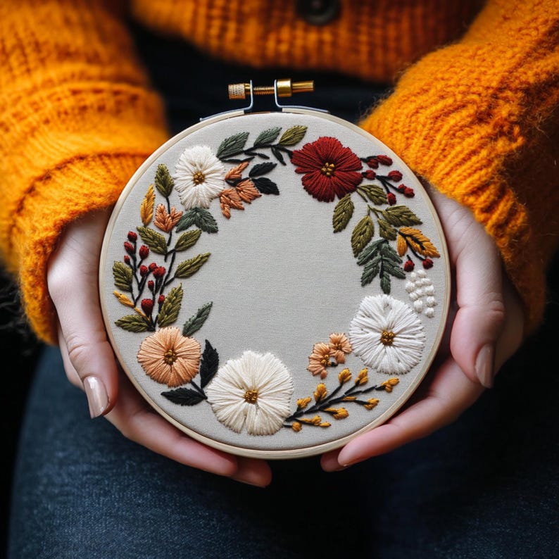 Floral Hand Embroidery Pattern - Flower Wreath Design - Etsy