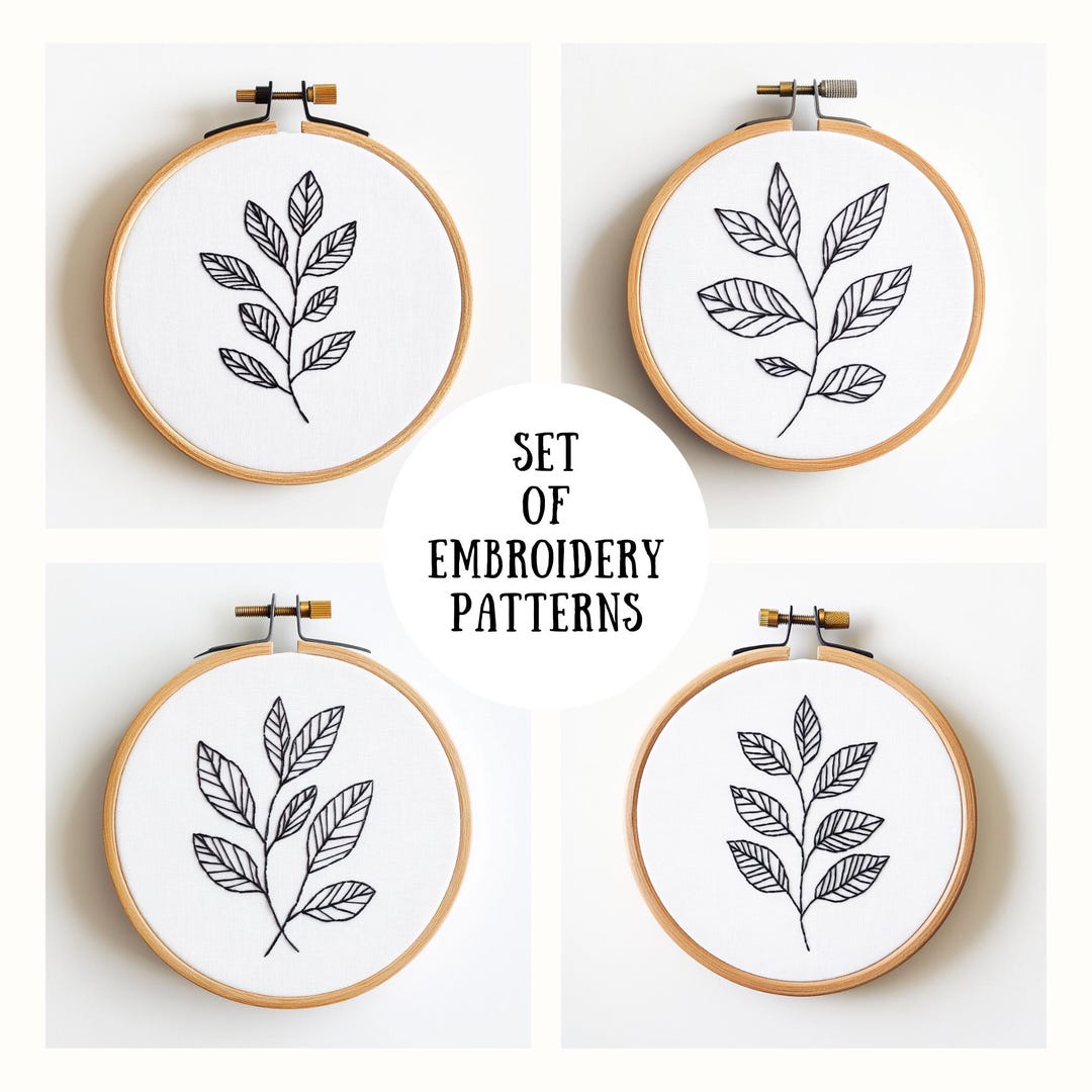 Minimalist Hand Embroidery Patterns: Branches With Leaves (4 Designs ...