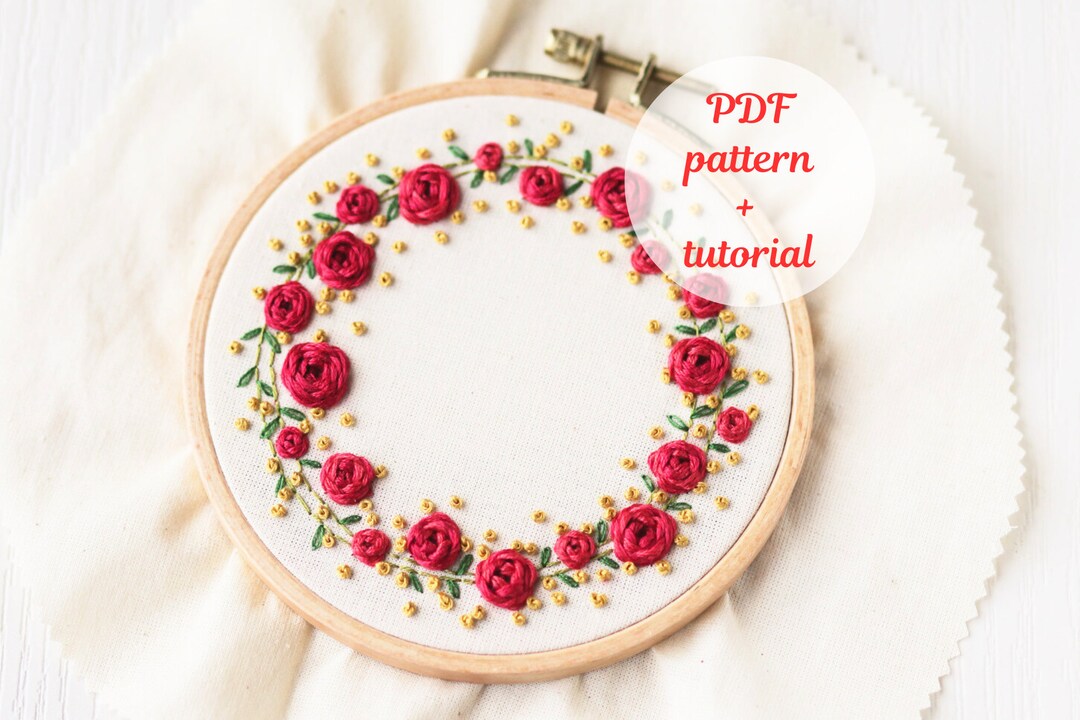 Flower Wreath Embroidery Pattern - PDF Download With Instructions - Etsy