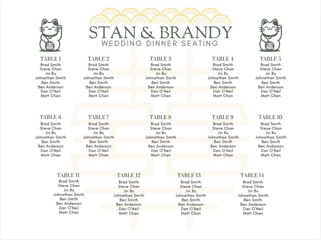 Chinese Wedding Seating Chart Template - Etsy