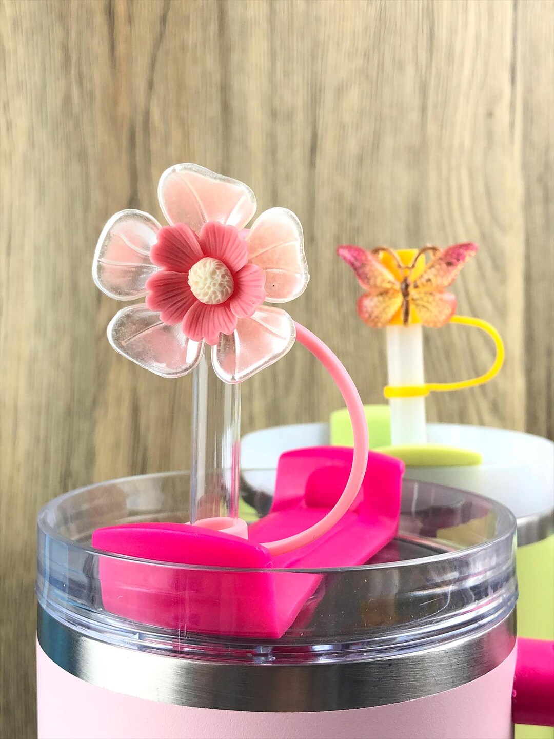 Resin Butterfly Stanley Straw Topper Silicone Flower Straw Topper ...