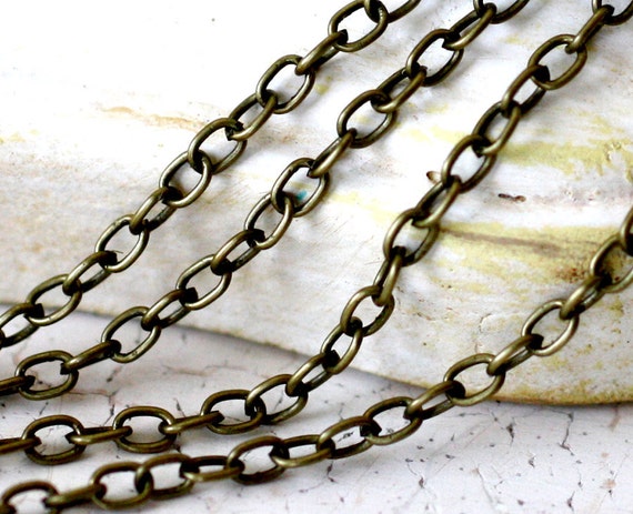 Items similar to 6 Feet Thin Round Link Cable Chain, Antique Bronze ...