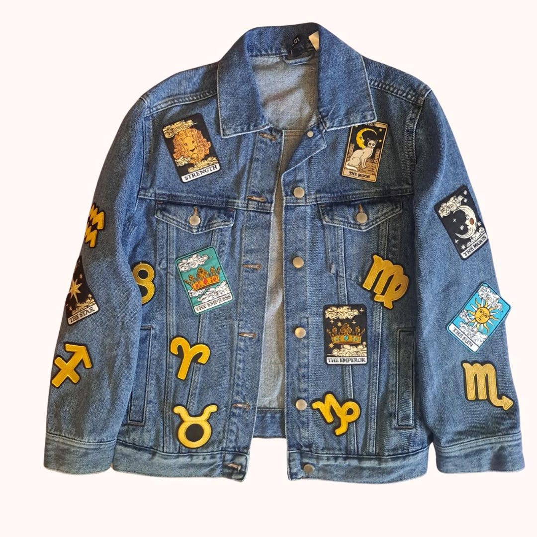 Tarot Card Denim Jacket | Zodiac Signs Patchwork | Mystic Celestial ...