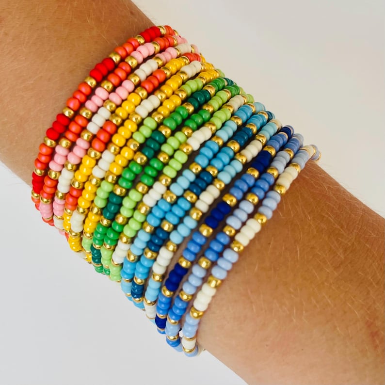 Rainbow Collection Colorful Stackable Boho Seed Bead Stretch Bracelets ...