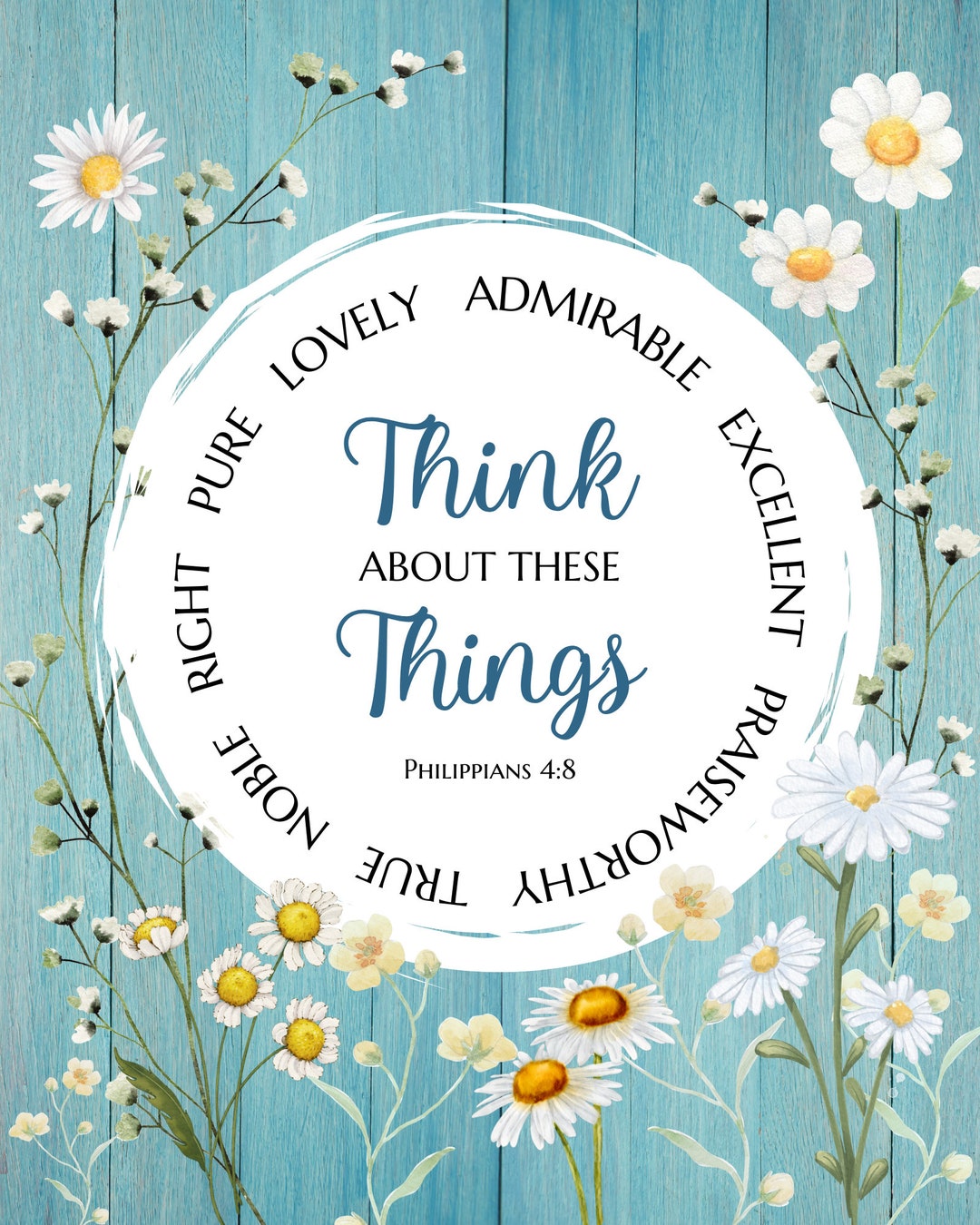 Teal Turquoise White Yellow Flowers Farmhouse Inspirational Poster ...