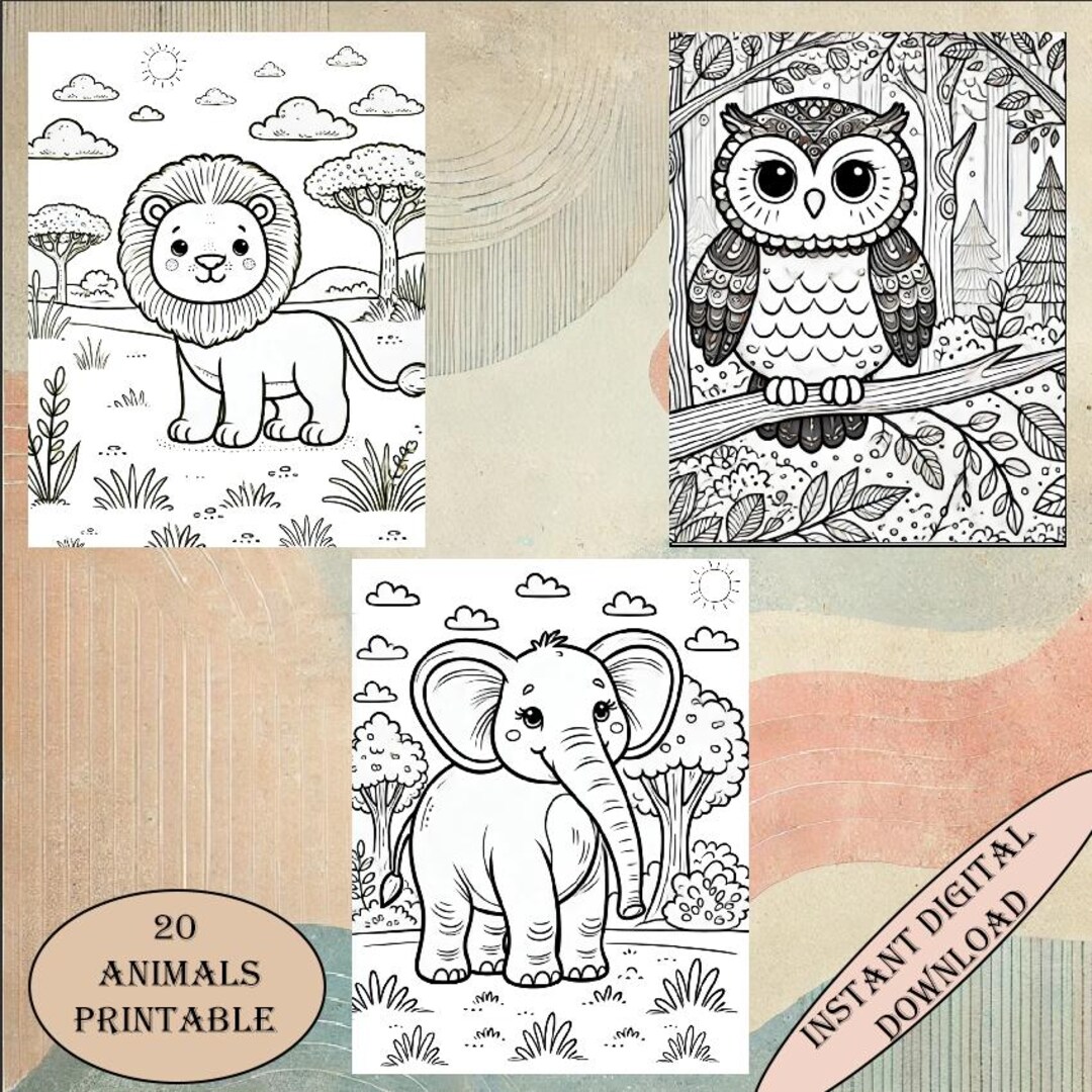 Jungle Animal Coloring Book Printable Coloring Pages Safari Themed ...