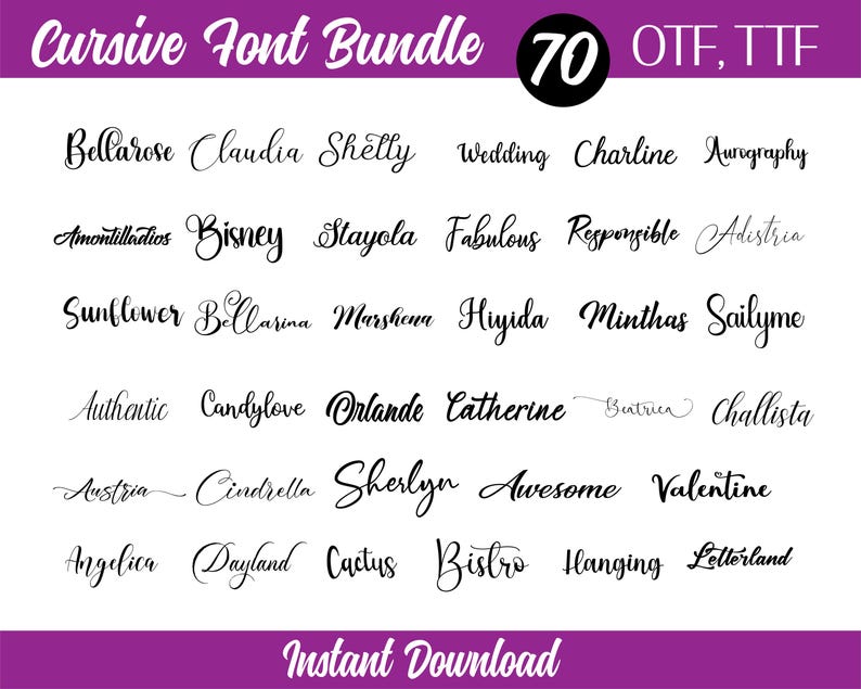 The Ultimate 70 Fonts, Font Bundle, Cricut, Canva Font, Script Font, Digital Fonts, Procreate ...