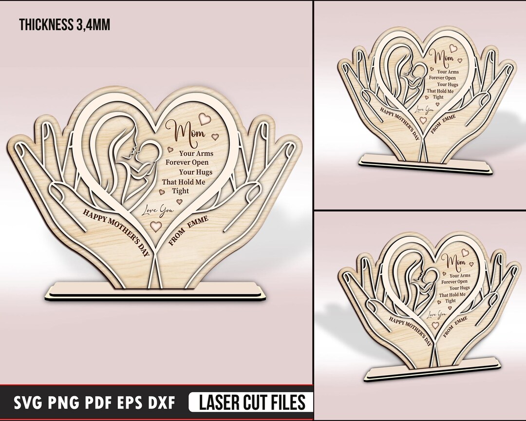 Personalised Heart Hand Mother Day Stand Laser Cut File, Mother's Day ...