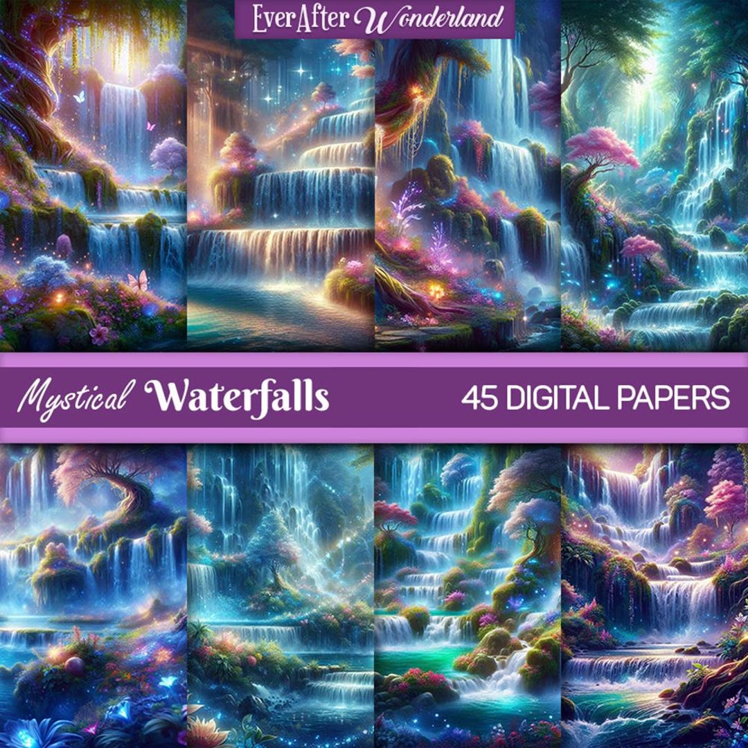 Mystical Waterfalls Digital Papers | JPG | Instant Download | Wall ...