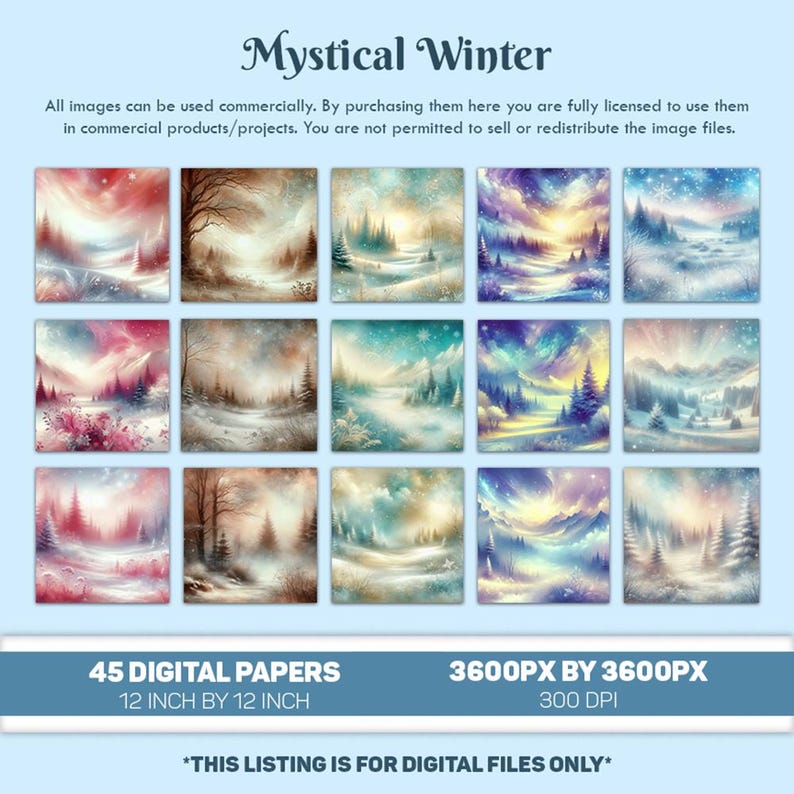 Mystical Winter Digital Paper Pack | Snowy Forest Scenes (12" X 12") - Etsy