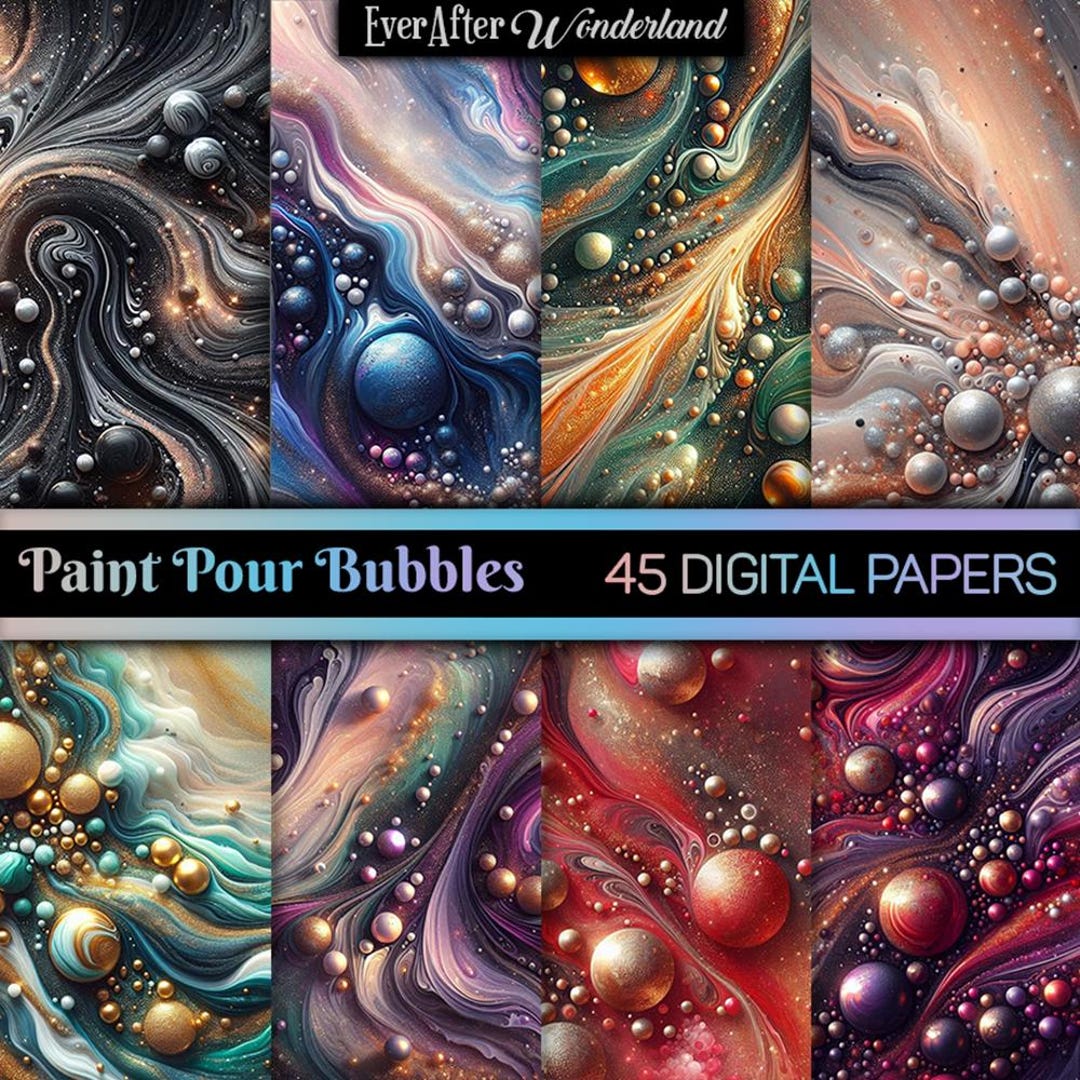 Paint Pour Bubbles Digital Papers | 45 Colorful Designs (digital ...