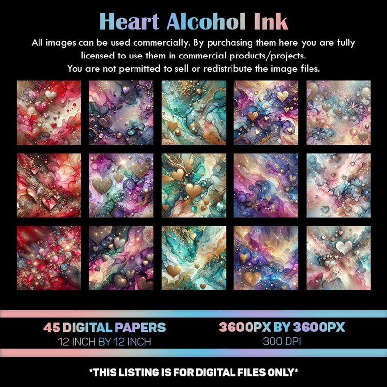 Heart Alcohol Ink Digital Papers | Instant Download | Wall Decor ...