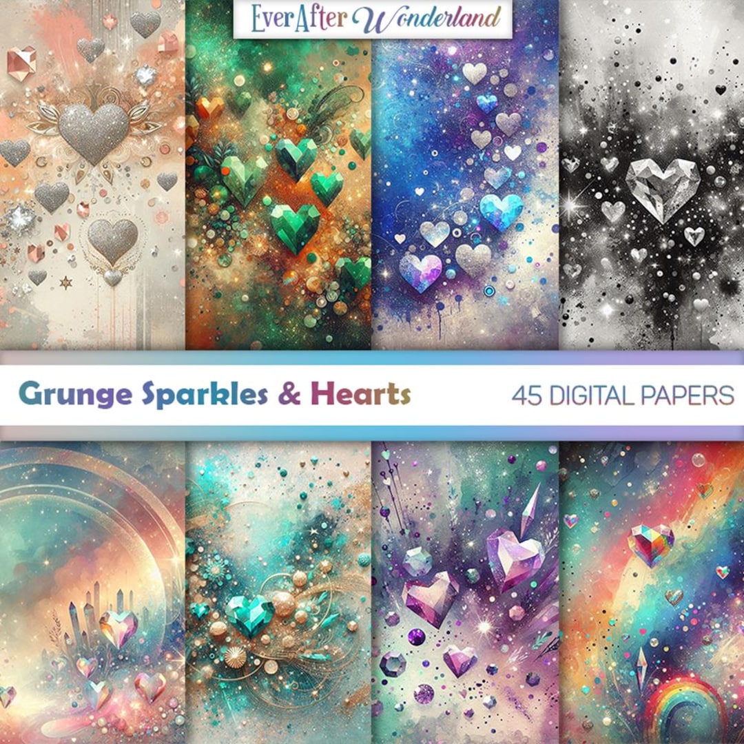 Grunge Sparkles and Hearts Digital Papers | Instant Download | Sparkle ...