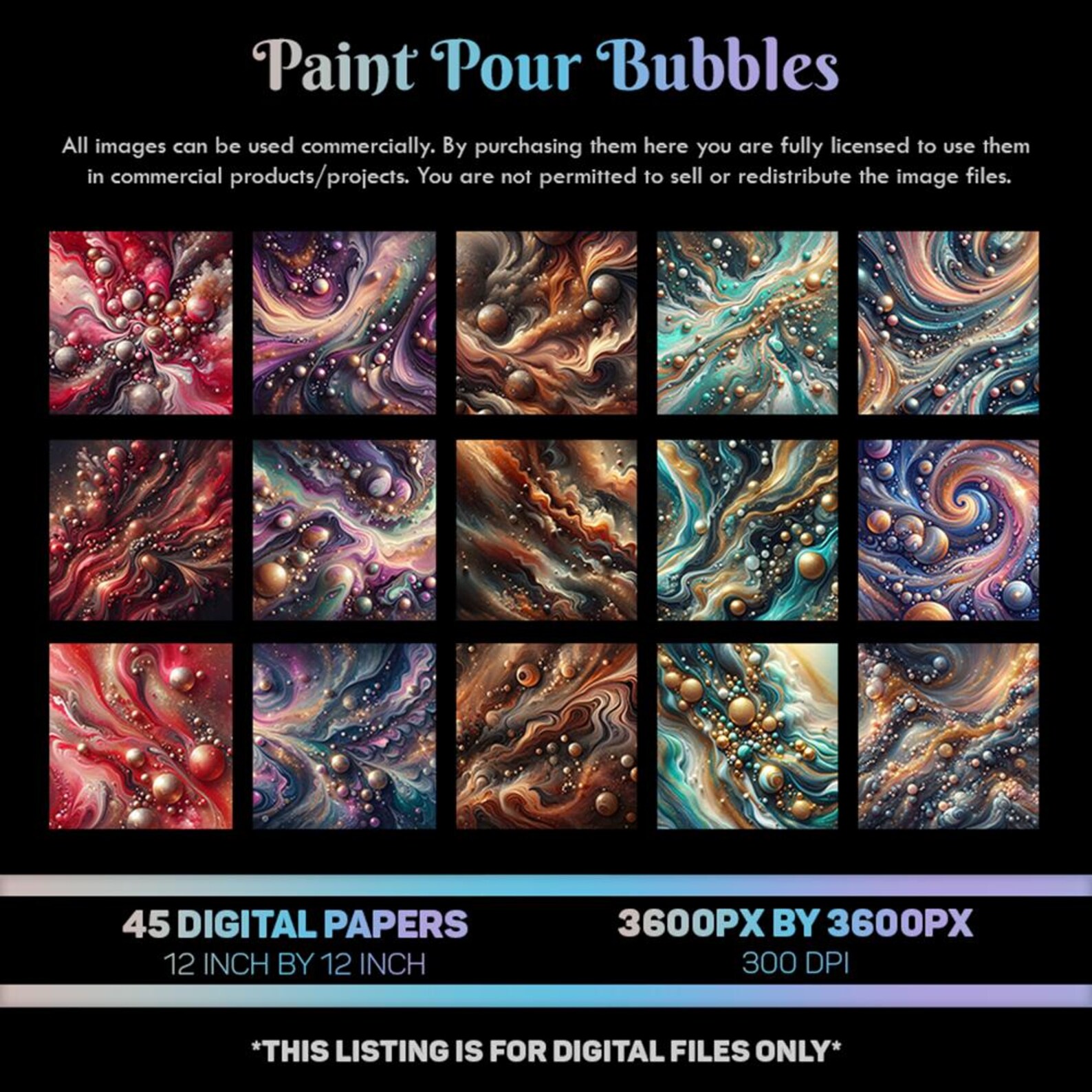 Paint Pour Bubbles Digital Papers | 45 Colorful Designs (digital ...