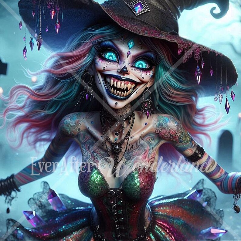 Crazy Witch Art Digital Download, Halloween Printable, Wall Art, Mystic Digital Artwork ...