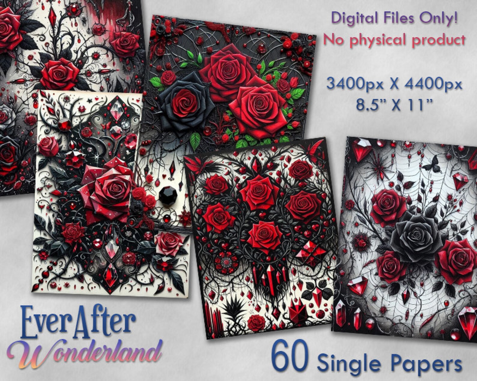 Gothic Rose Digital Papers for Junk Journals, Junk Journal Kit, Junk ...