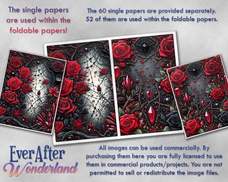 Gothic Rose Digital Papers for Junk Journals, Junk Journal Kit, Junk ...