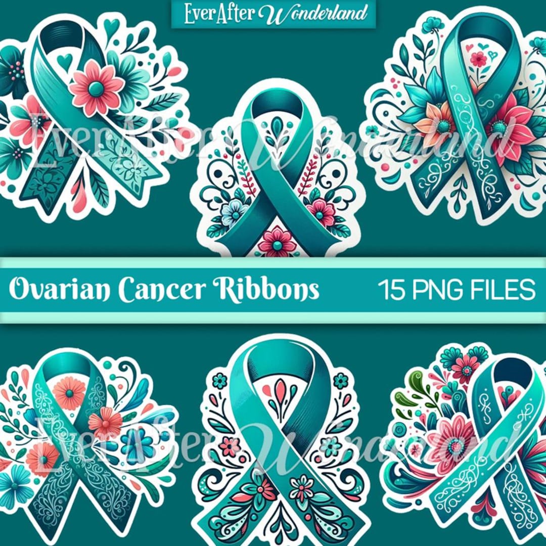 Ovarian Cancer Ribbon Digital Stickers | PNG | Instant Download ...
