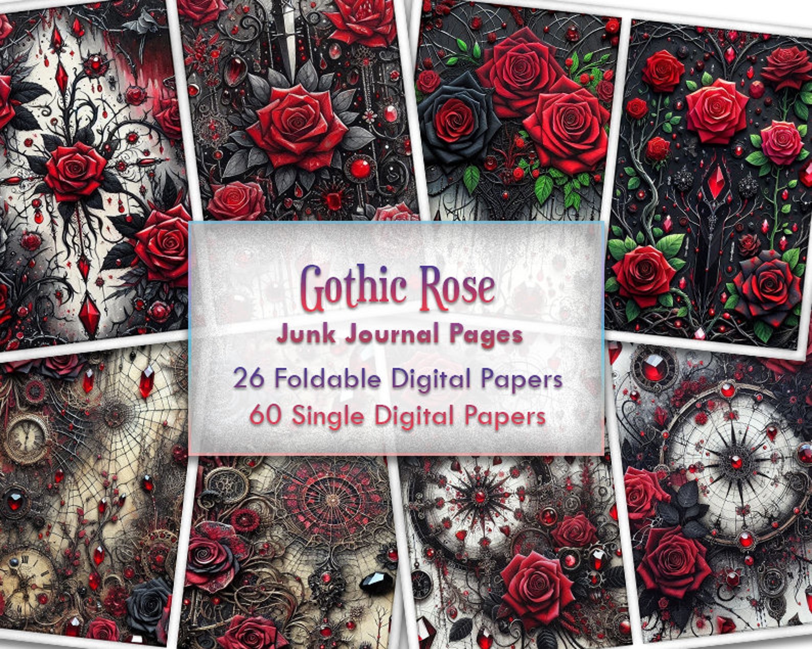 Gothic Rose Digital Papers for Junk Journals, Junk Journal Kit, Junk ...