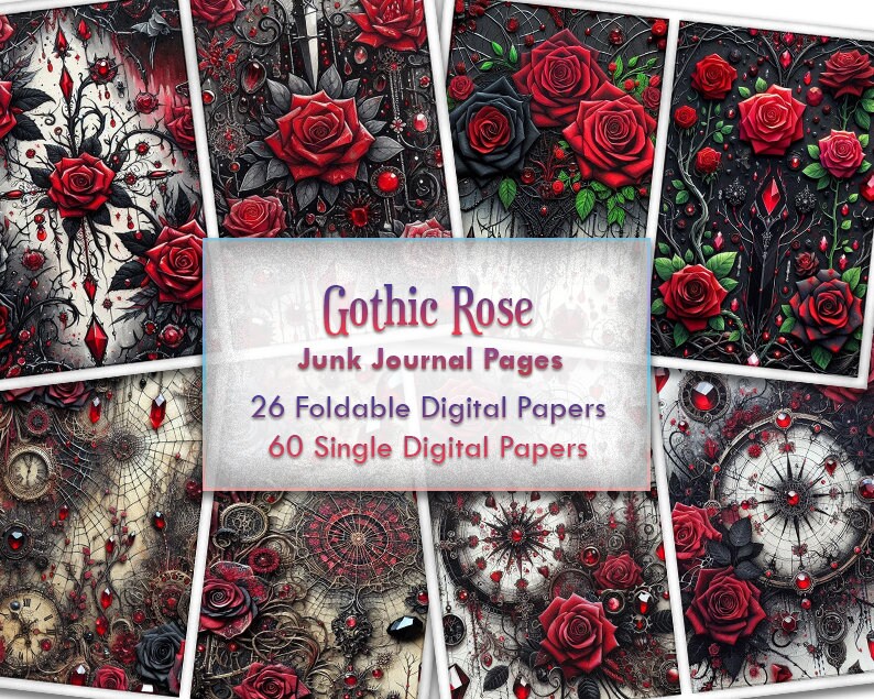 Gothic Rose Digital Papers for Junk Journals, Junk Journal Kit, Junk ...