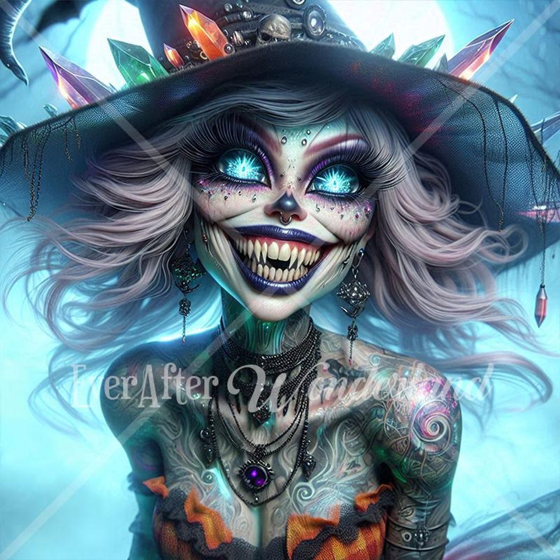 Crazy Witch Art Digital Download, Halloween Printable, Wall Art, Mystic Digital Artwork ...
