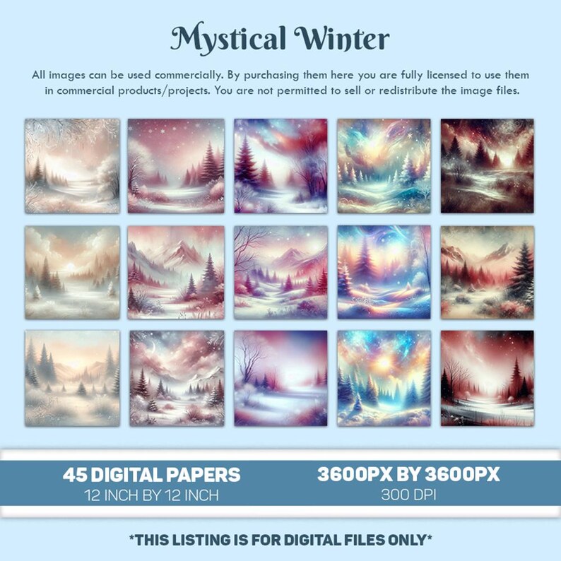 Mystical Winter Digital Paper Pack | Snowy Forest Scenes (12" X 12") - Etsy