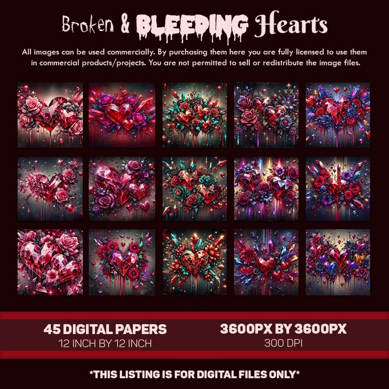 Broken & Bleeding Hearts Digital Papers | Instant Download | Hearts ...