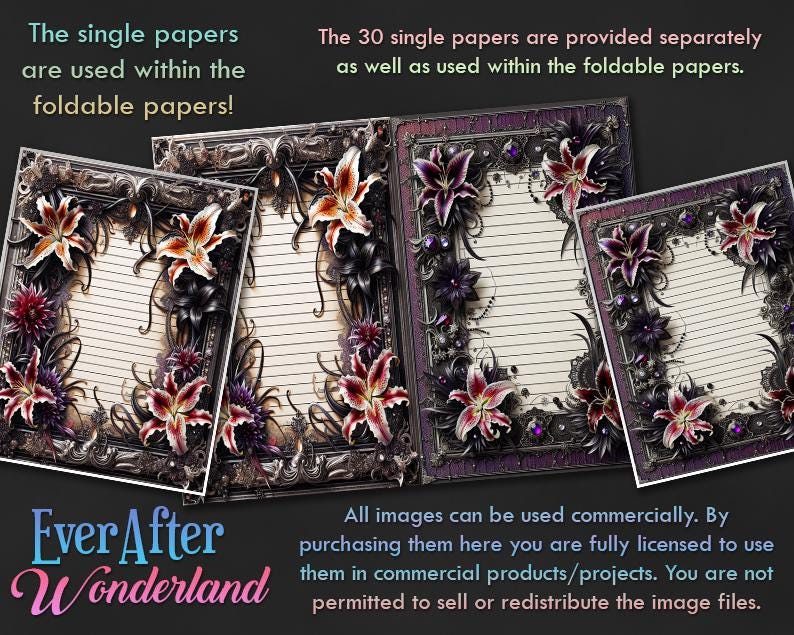 Gothic Floral Stargazer Tiger Lily Junk Journal Papers, Vintage ...