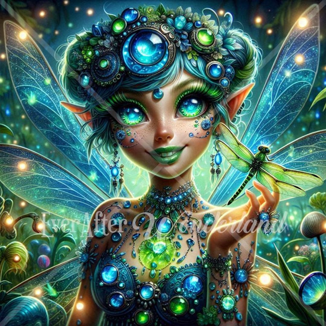 Dragonfly Fairy Digital Artwork JPG, Fantasy Print Download, Enchanting ...