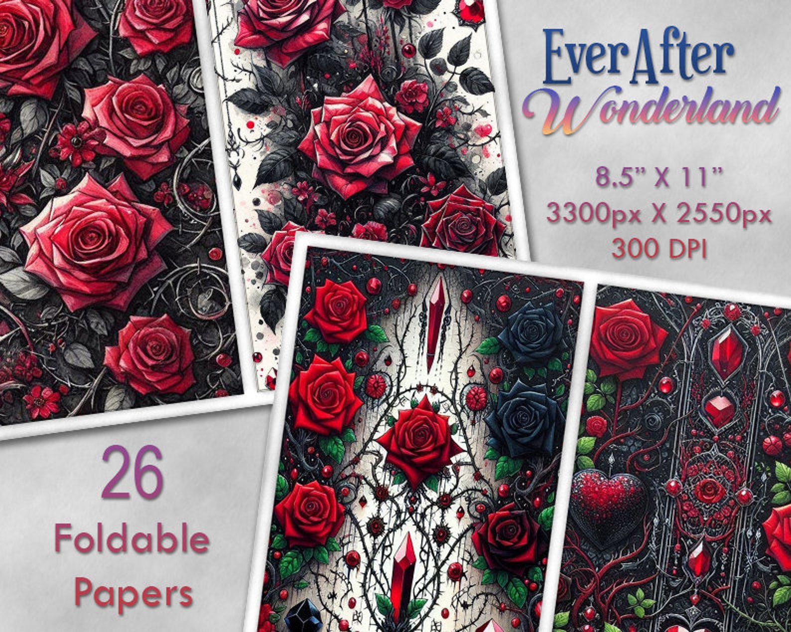 Gothic Rose Digital Papers for Junk Journals, Junk Journal Kit, Junk ...