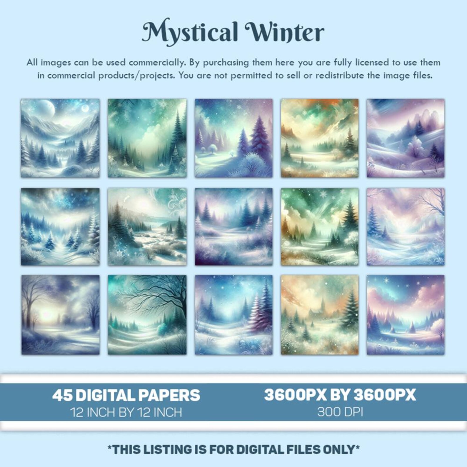 Mystical Winter Digital Paper Pack | Snowy Forest Scenes (12" X 12") - Etsy