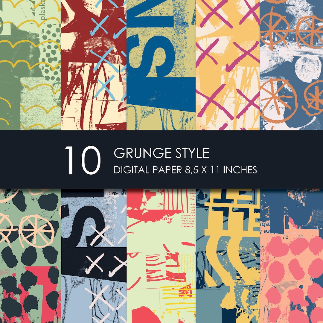 Grunge Style Collage Paper - 10 Printable Paper | Digital Download - Etsy