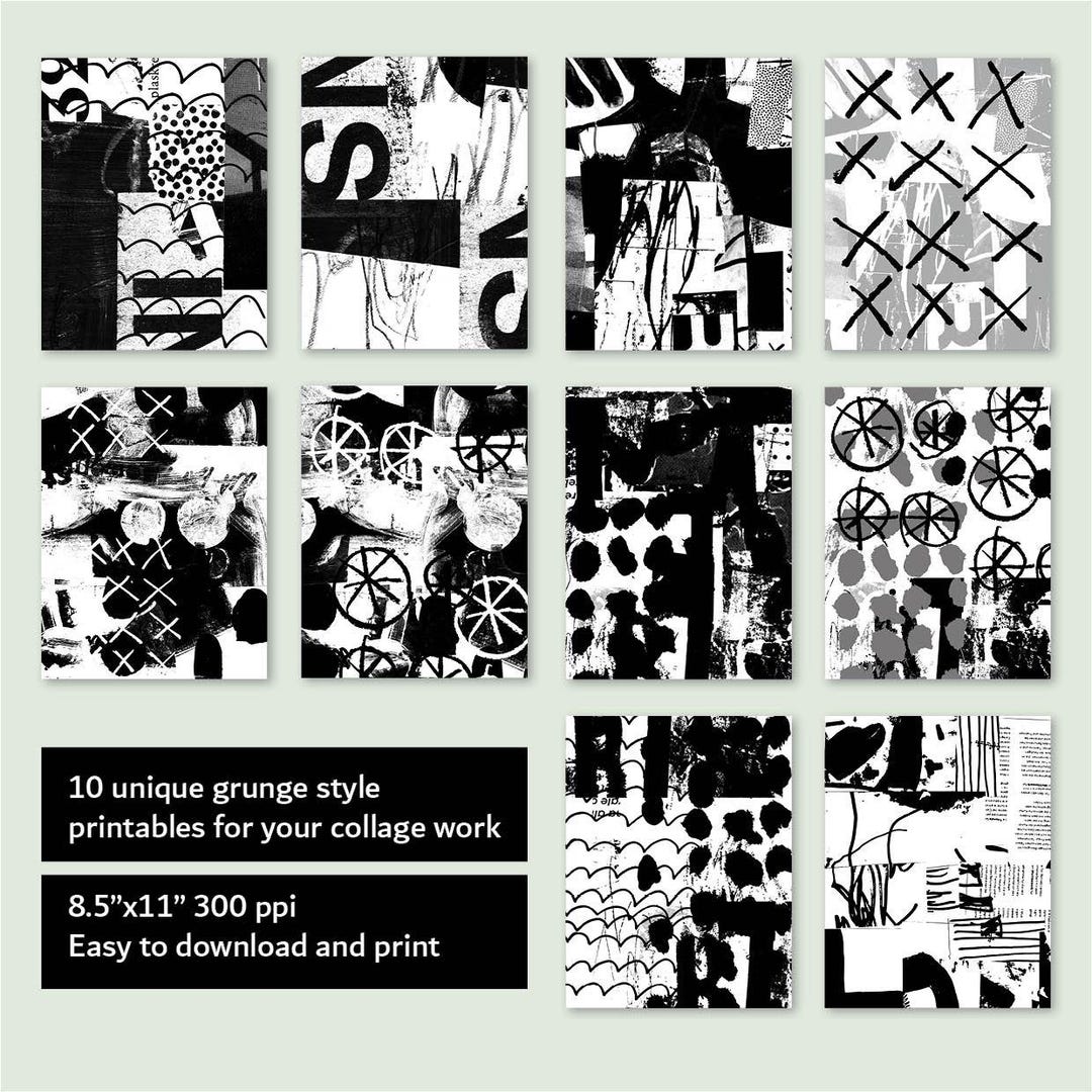 Paper Collage Kit - Grunge Style - 10 Printable Paper for Creating ...