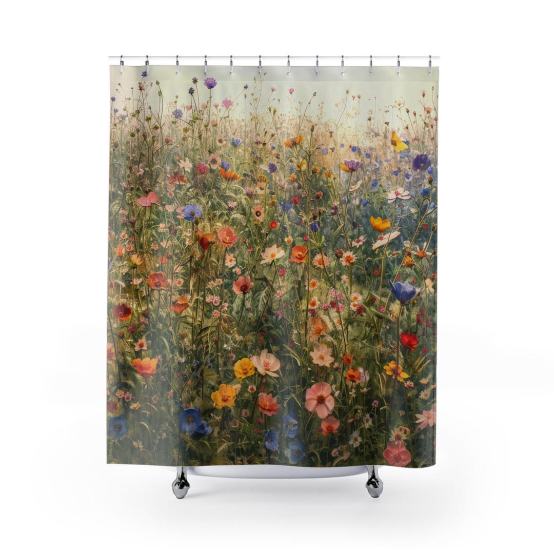 Shower Curtain - Field of Botanical Flowers, Nature Lover Bathroom ...