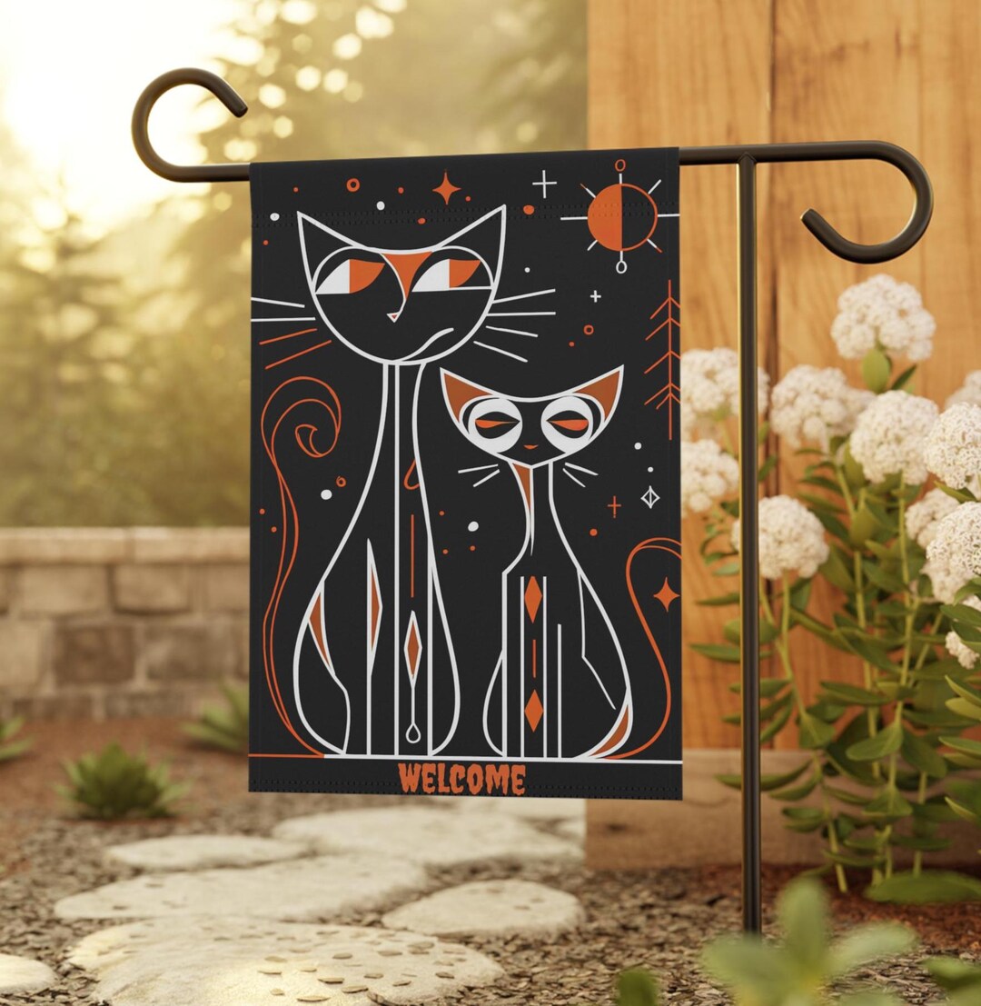 Retro Black Cats Garden Flag | Mid-century Modern Yard Decor | 2 Sizes ...