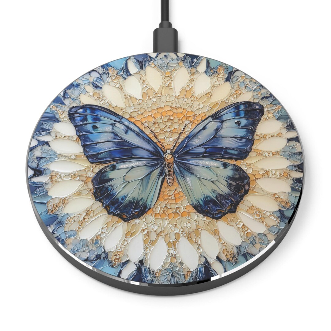 Blue Mosaic Butterfly Wireless Charger | Floral Butterfly Charging Pad ...
