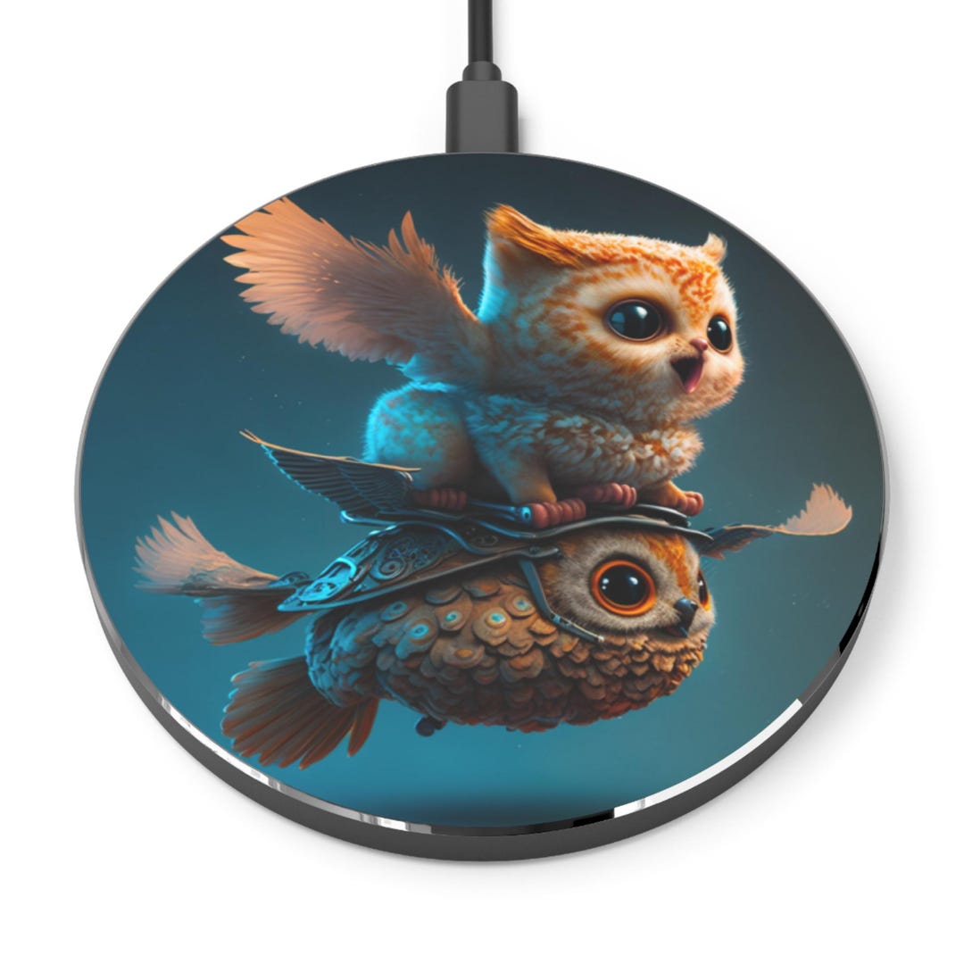 Wireless Charger Flying Kitty - Owl, Whimsical Animal Lover Gift, Cute ...