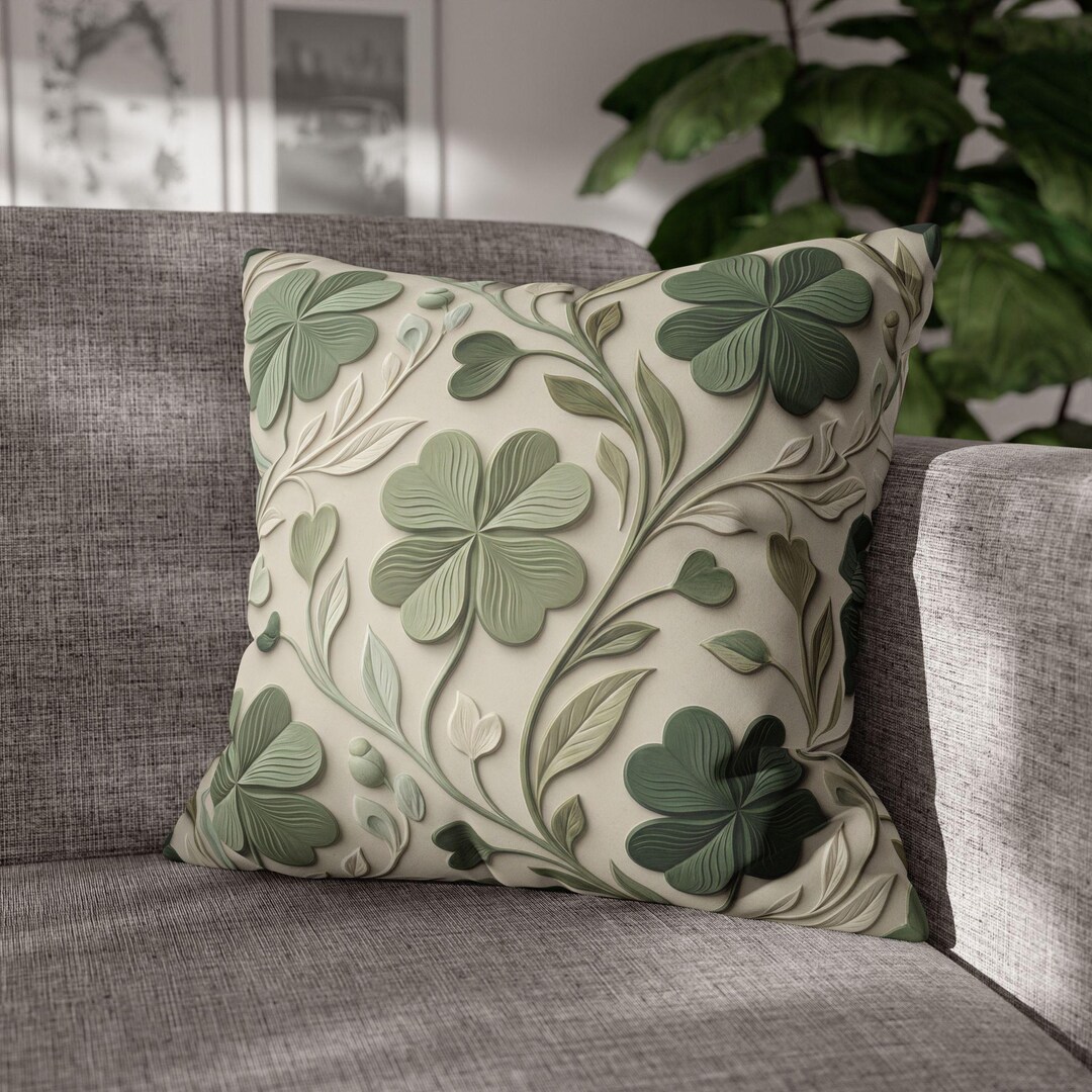 Lucky Clover Faux Suede Pillow Cover | Irish Farmhouse Accent | St ...