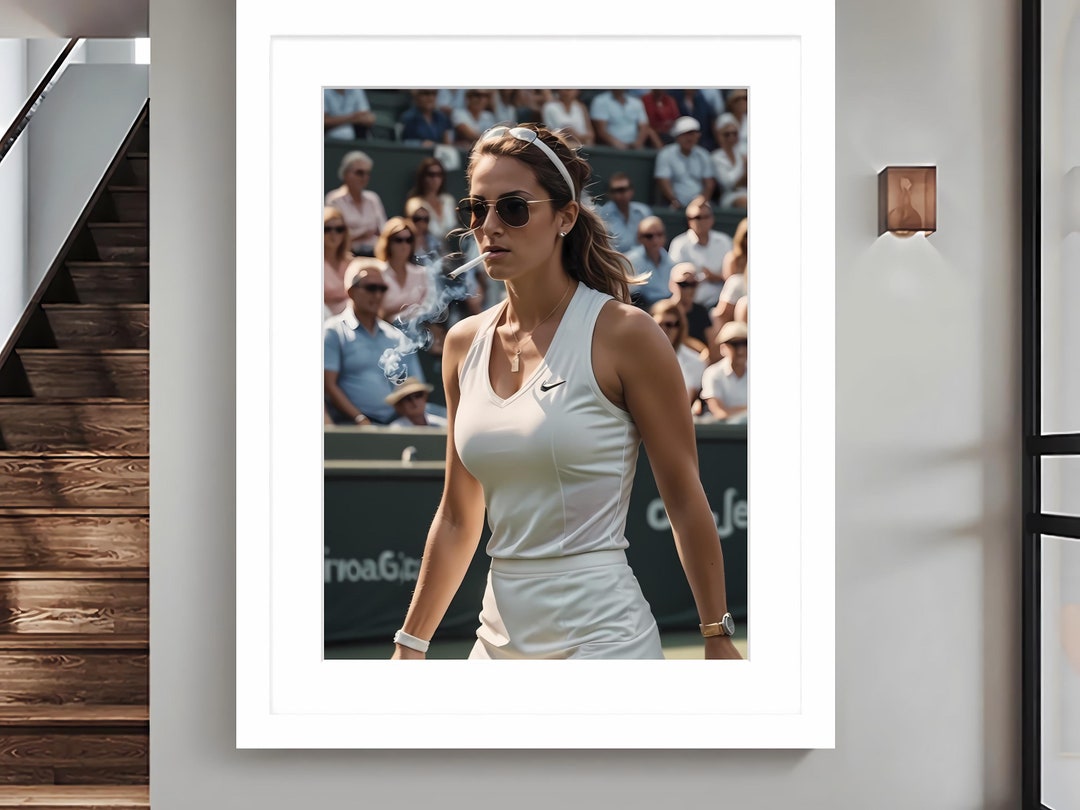 Vintage Tennis Girl Smoking Print, Fashionable Tennis Model, Old School ...