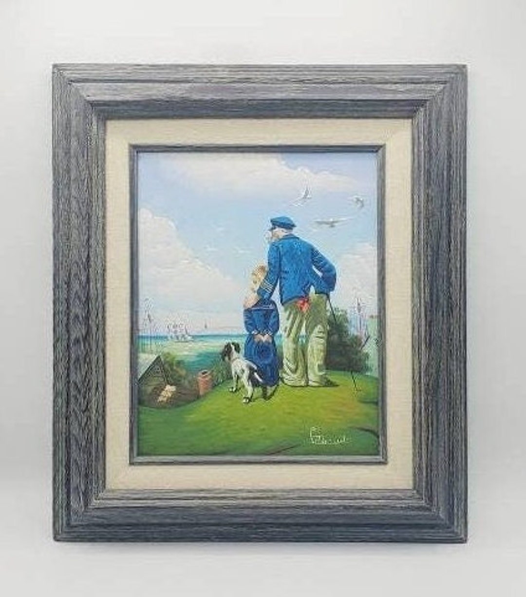 Vintage, MINT C Manuel Oil Painting, Signed - Old Sailor, Boy, & Dog at ...