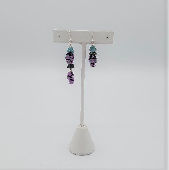Colorful, Unique Day of the Dead Earrings With Sugar Skulls, Glass ...