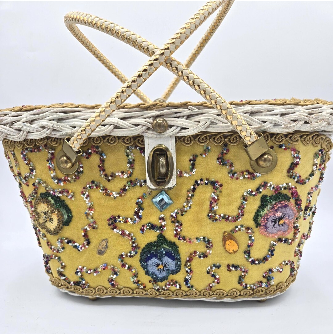 Gorgeous Midas of Miami Vintage / 1950s Wicker Handbag / Purse With ...