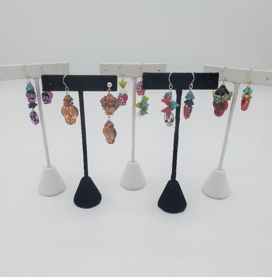 Colorful, Unique Day of the Dead Earrings With Sugar Skulls, Glass ...
