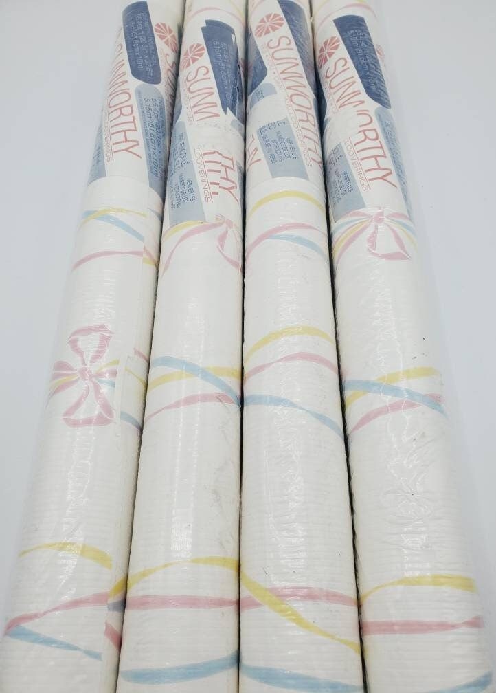 4 Sealed Double Rolls of Vintage, 1980s, Sunworthy Prepasted Wallpaper ...