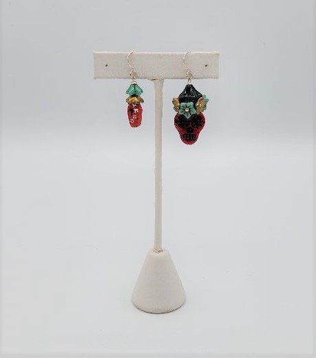 Colorful, Unique Day of the Dead Earrings With Sugar Skulls, Glass ...