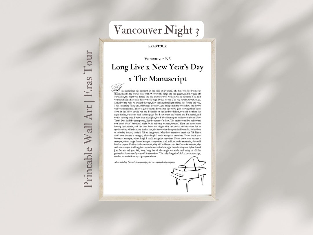 Taylor Poster Eras Tour Vancouver N3 Digital Print Taylor Lyrics Swifty ...